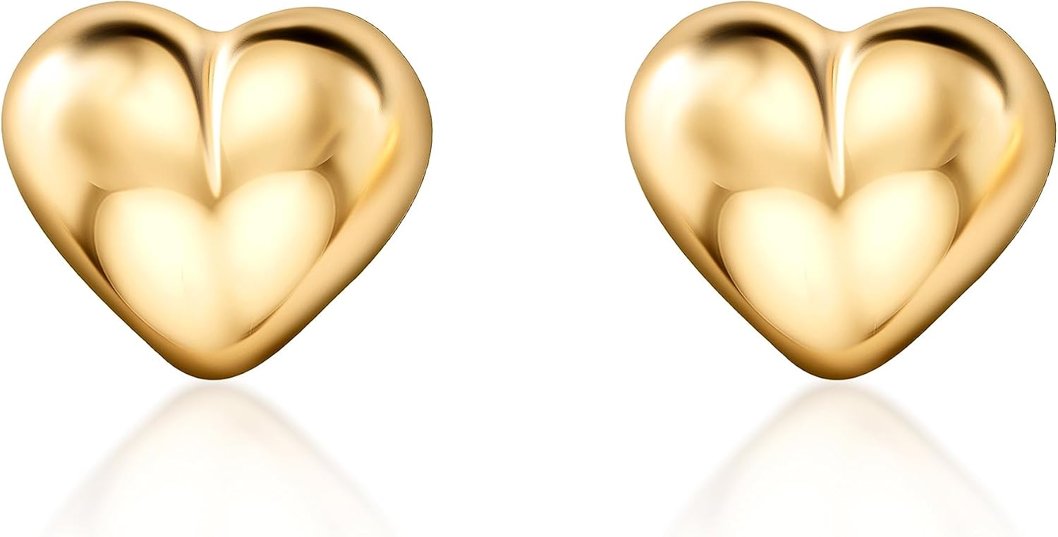 Amazon.com: PORI JEWELERS 14K Solid Gold Puff Heart Small Stud Earrings ...