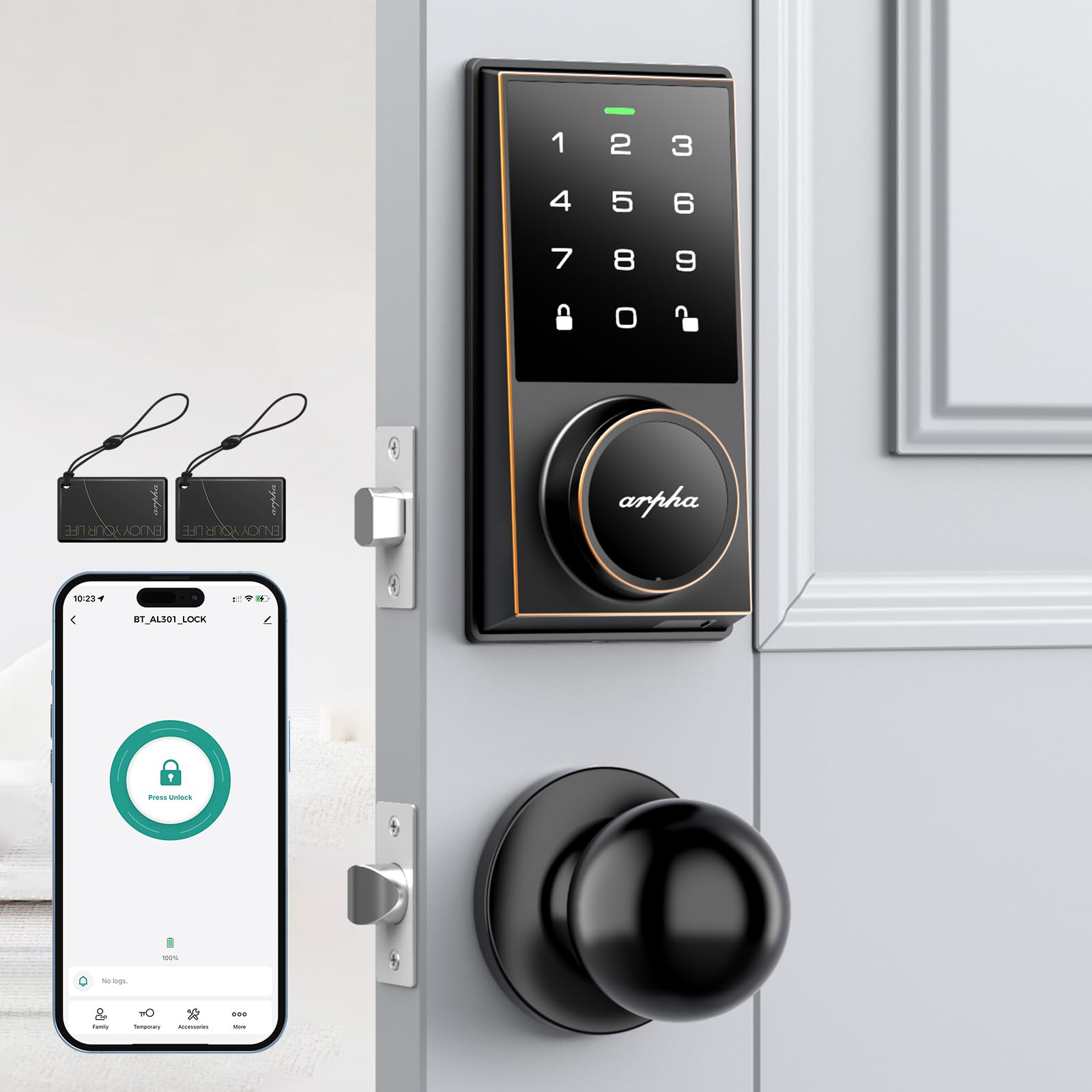 Keyless Entry Door Lock Deadbolt with Handle Set, 5-in-1Electronic Door ...