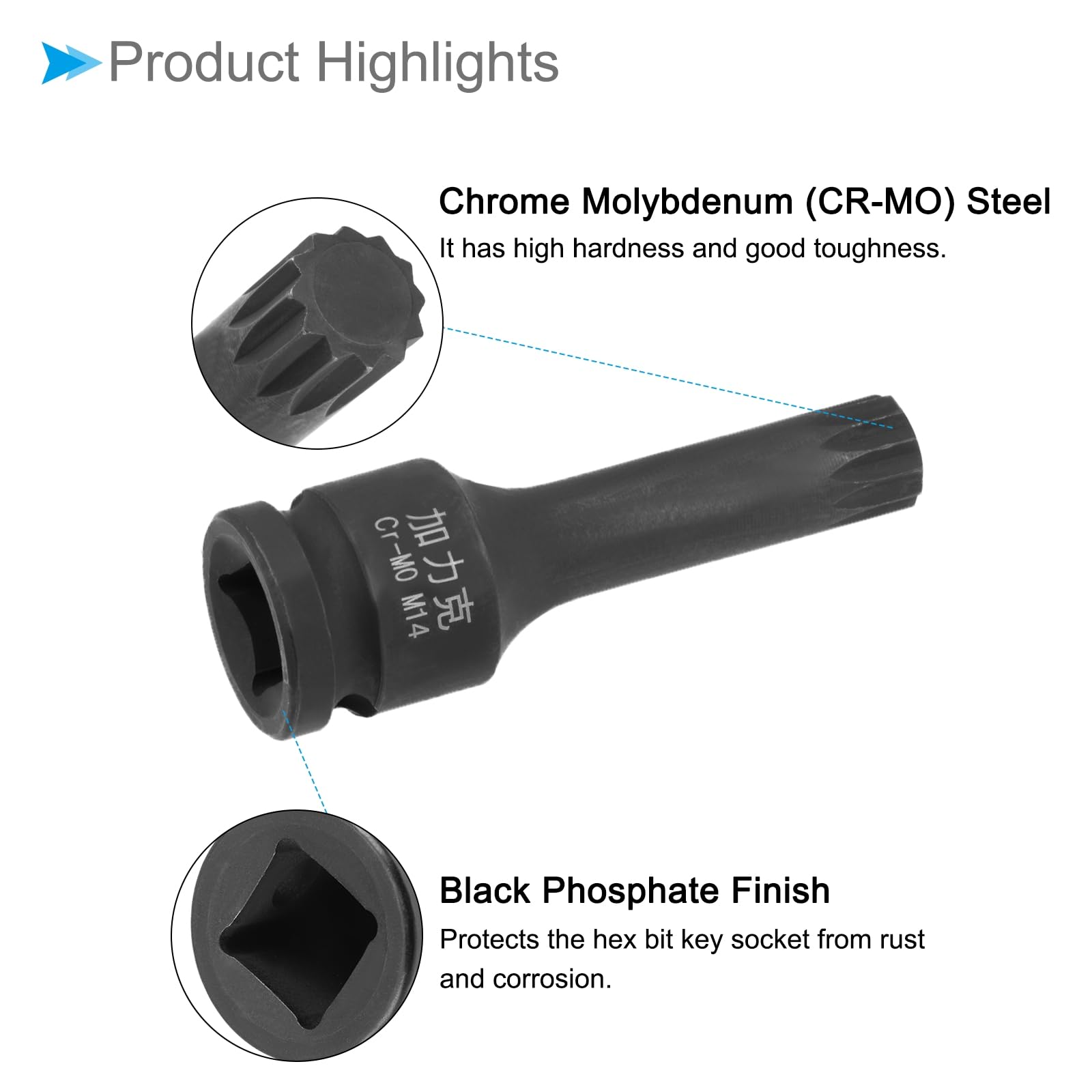 CoCud Impact Triple Square Spline Bit Socket, M14 Bit 1/2″ Drive ...