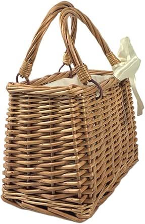 Amazon.com: Vaguelly Wicker Handbag Bow Rattan Woven Bag Straw Bags Top ...