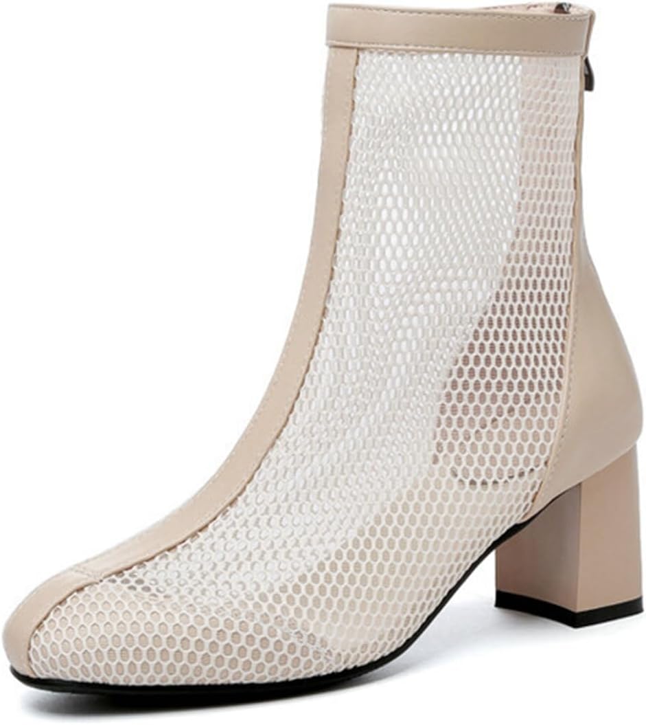 Amazon.com | AHLOKI Women Mesh Leather Chunky Heel Ankle Boots Back ...