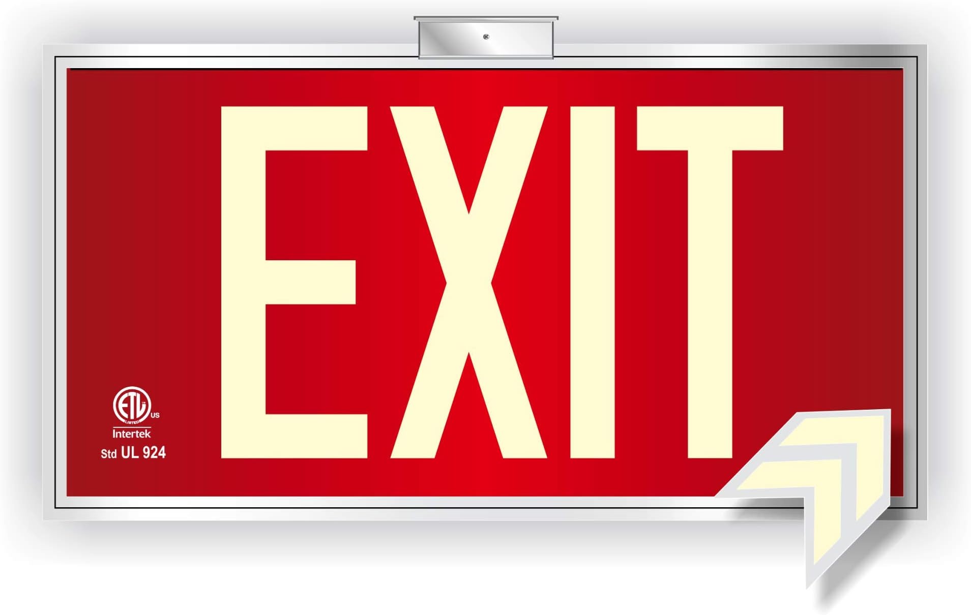 Photoluminescent Exit Sign Red - Framed Flag/Ceiling Mount (Removable ...