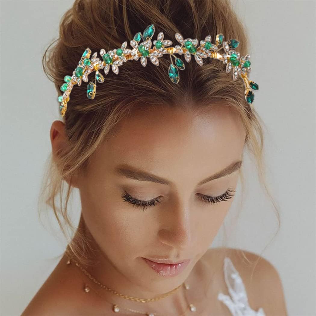 Amazon.com : Kercisbeauty Green Beads Headpiece with Earrings Gold ...