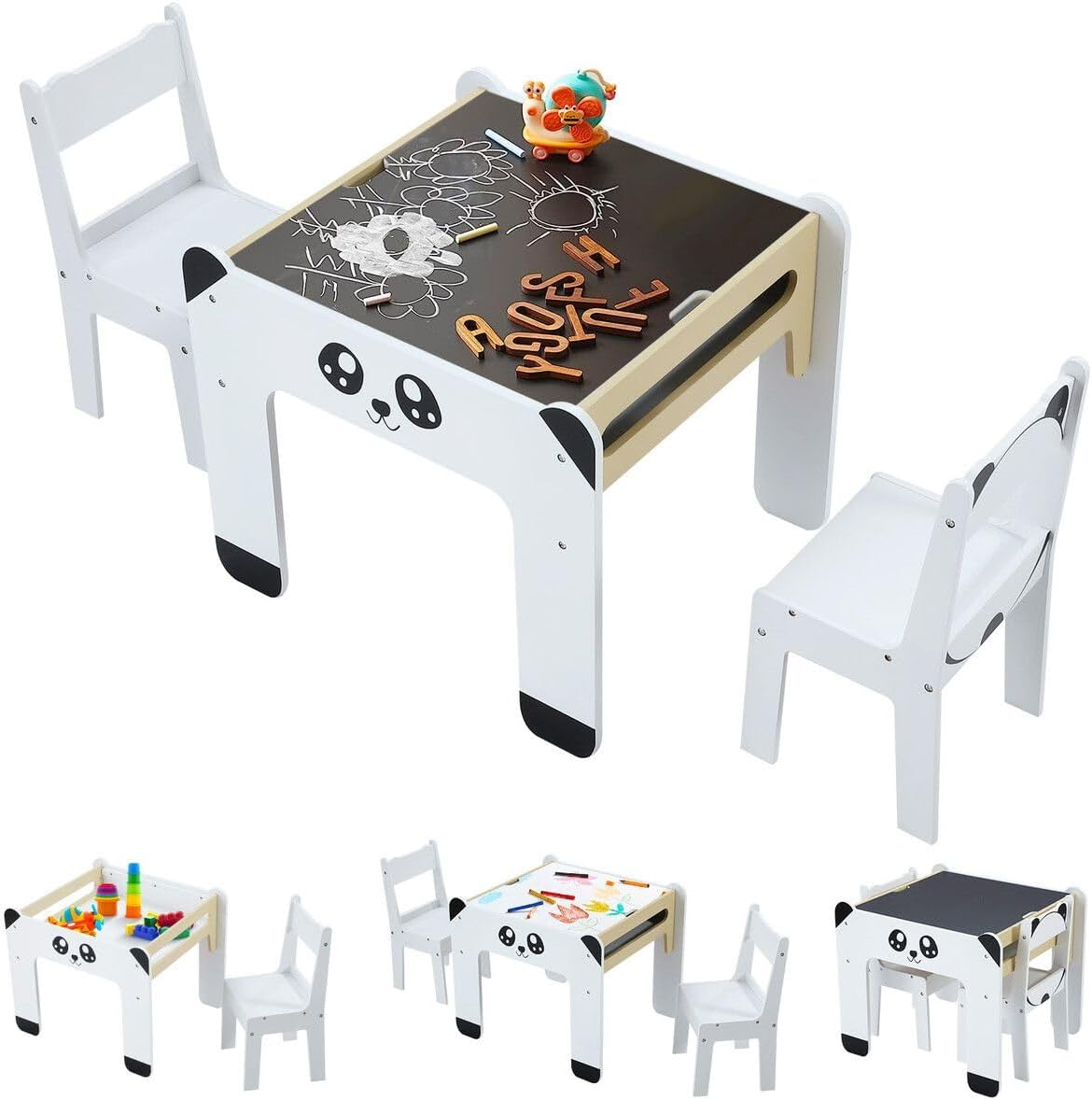 Kidbot Kids Table and 2 Chairs Set Wooden Toddler Desk with Storage ...