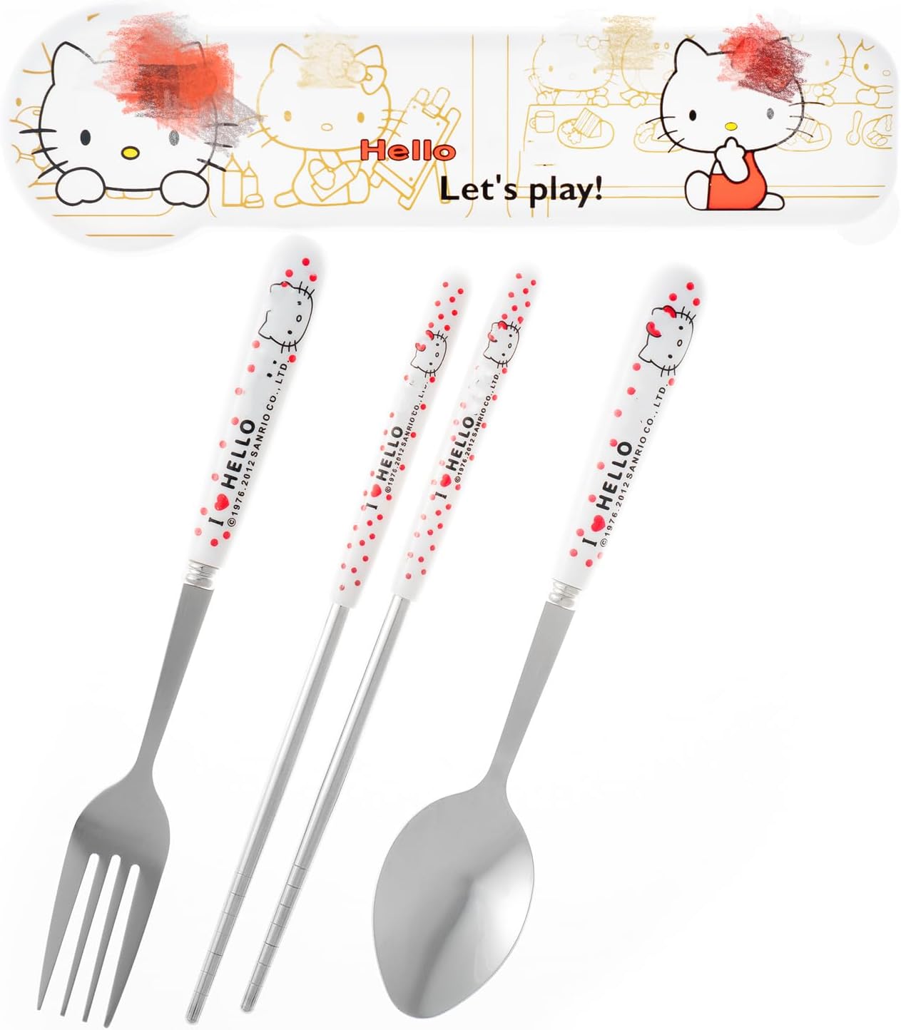 Amazon.com: oneZHI Cartoon Kitty Utensils Set Includes Reusable ...