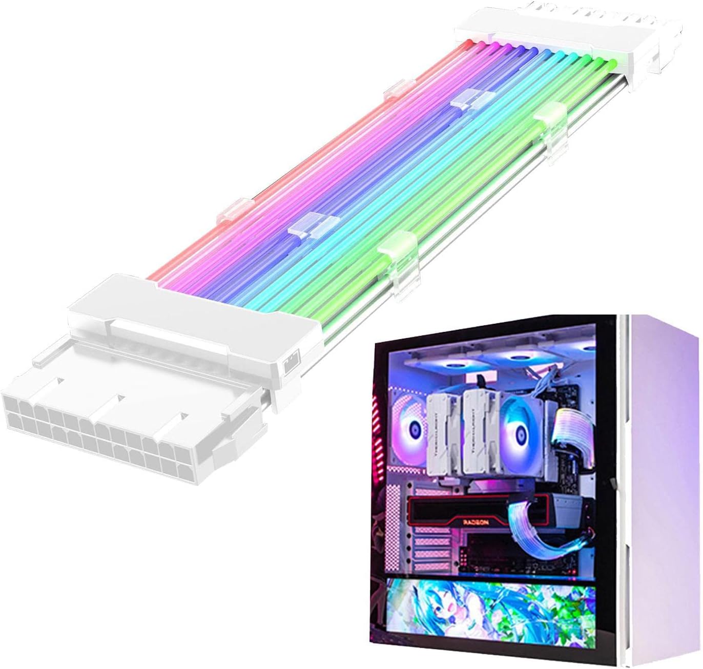 Jeanny Rallonge Câble PC RGB Câble ATX RGB 24 Pin Câble ATX 24 Broches ...