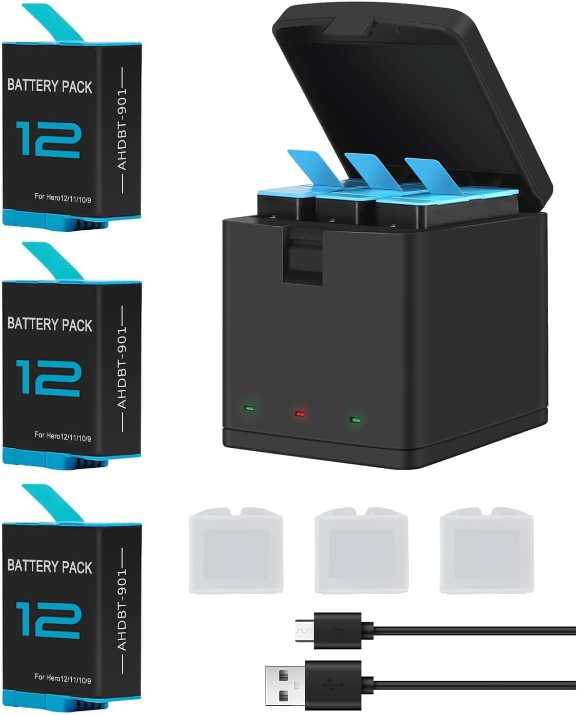 Amazon.com: 3-Pack Batteries with 3-Channel Battery Charger Station ...