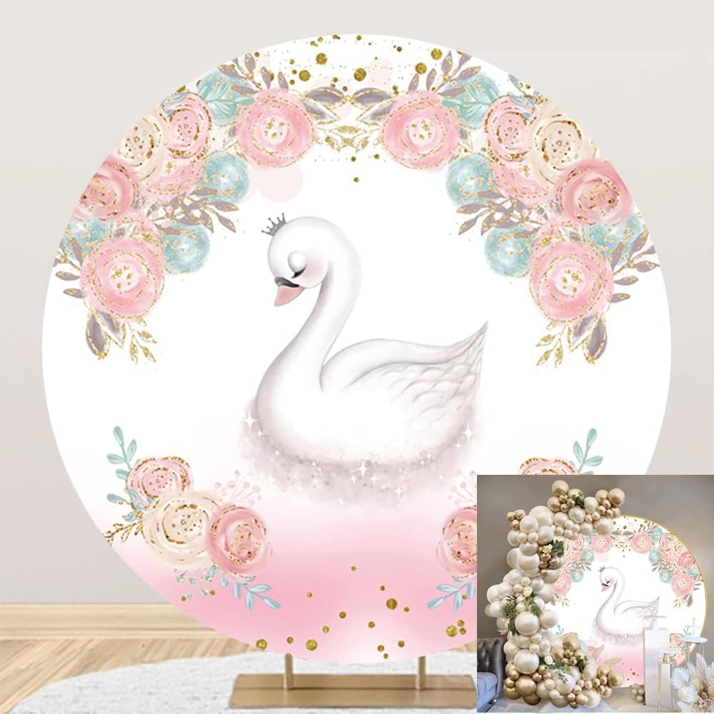 Amazon.com : Yeele 7x7ft White Swan Round Backdrop Cover Pink Blue Gold ...