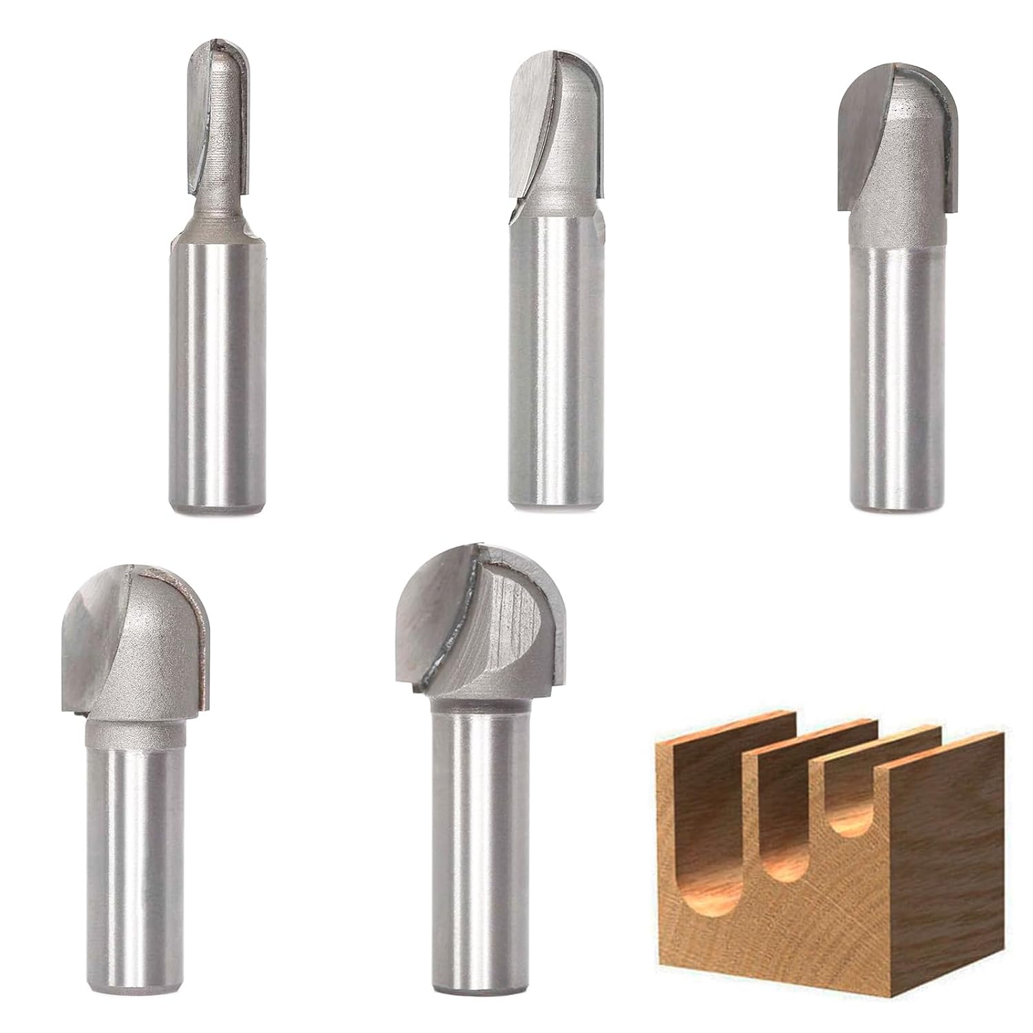 Akylin 5Pcs Core Box Router Bits Set, 1/2" Shank Round Nose Router Bit ...