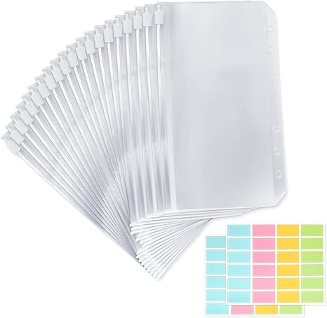 20 Pcs A6 Plastic Wallets with Popper with 48 Stickers, Cash Envelopes ...