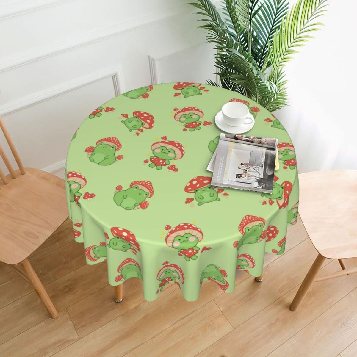 Frog Cartoon Round Table Cloth, Mushroom Table Covers, Mushrooms Frog ...