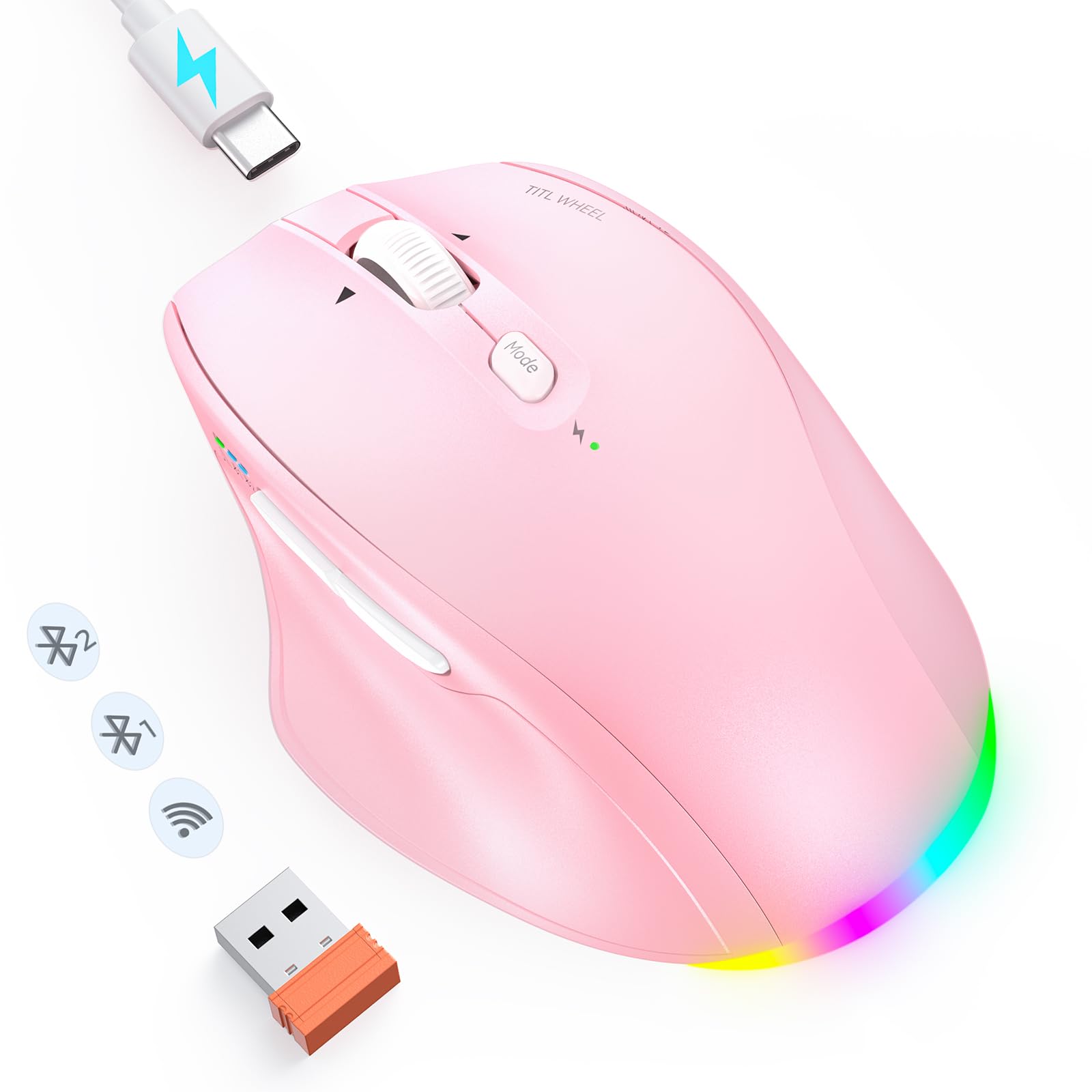 Amazon.com: Doci Wireless Bluetooth Mouse, LED Rechargeable Ergonomic ...