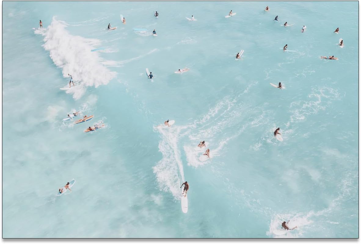 Amazon.com: LDGSUPH Ocean Surf Poster Beach Surfer Canvas Wall Art Blue ...