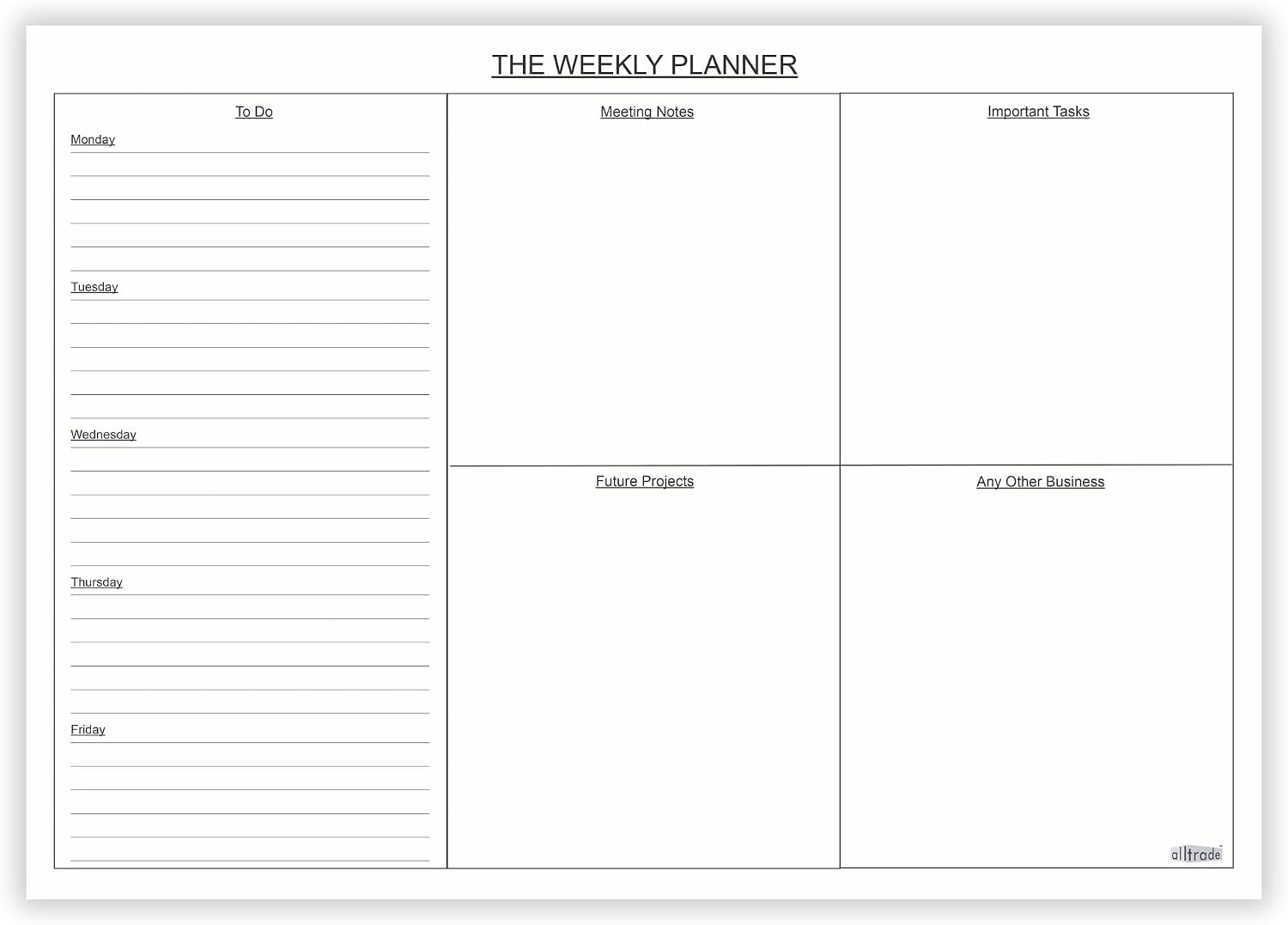 ALLTRADE A3 Weekly Planner Desk Pad 120gsm FSC® Paper with to Do List ...