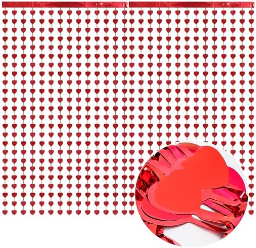 Amazon.com : 2Pcs Red Heart Foil Fringe Curtain Photo Backdrop Streamer ...