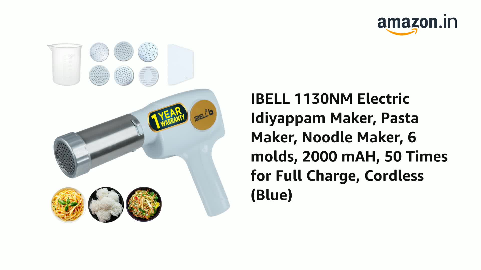 Watch IBELL 1130NM Electric Idiyappam Maker, Pasta Maker, Noodle Maker ...