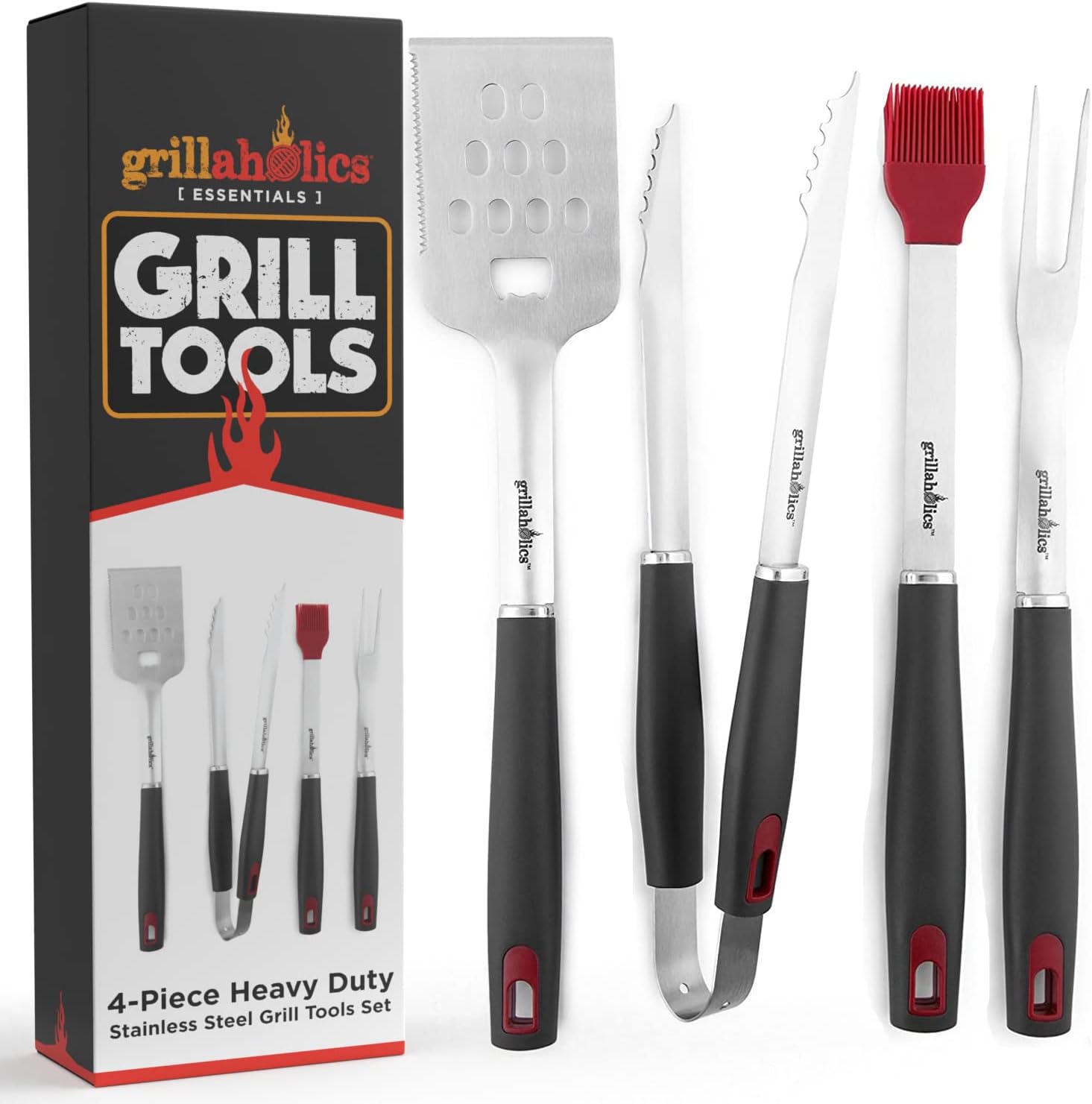 Amazon.com : Grillaholics BBQ Grill Tools Set - 4-Piece Heavy Duty ...