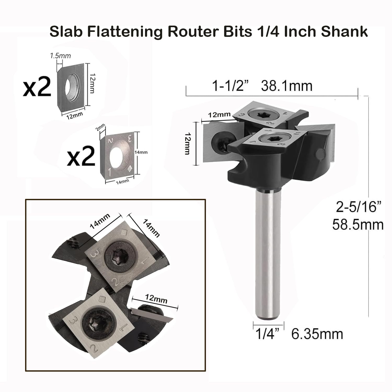 Snapklik.com : Slab Flattening Router Bits 1/4 Inch Shank, 1-1/2" Cut ...
