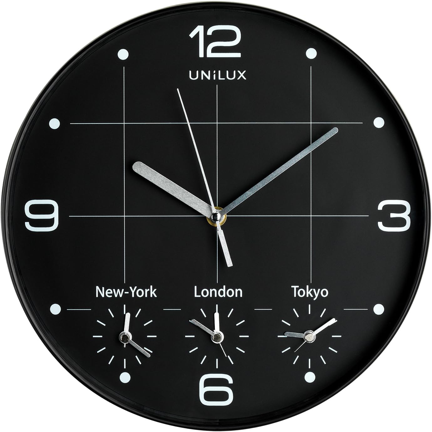 Unilux 400094567 Wall Black Clock World Time Display-Suitable for Shops ...