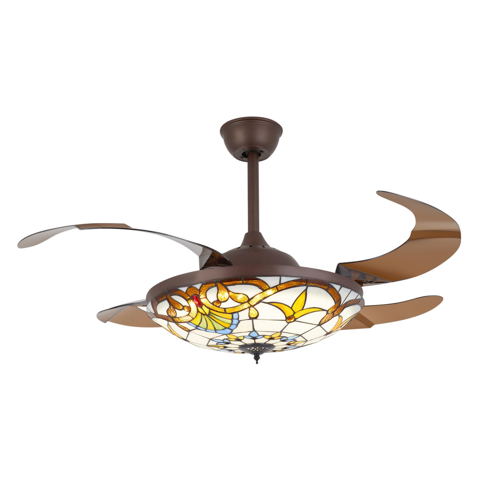 AngelcityCC 42" Tiffany Style Ceiling Fan with Light Indoor Retractable ...