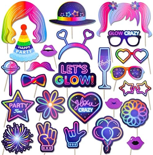Amazon.com: Qpout 25 Pieces Glow Party Photo Props, Neon Party Photo ...
