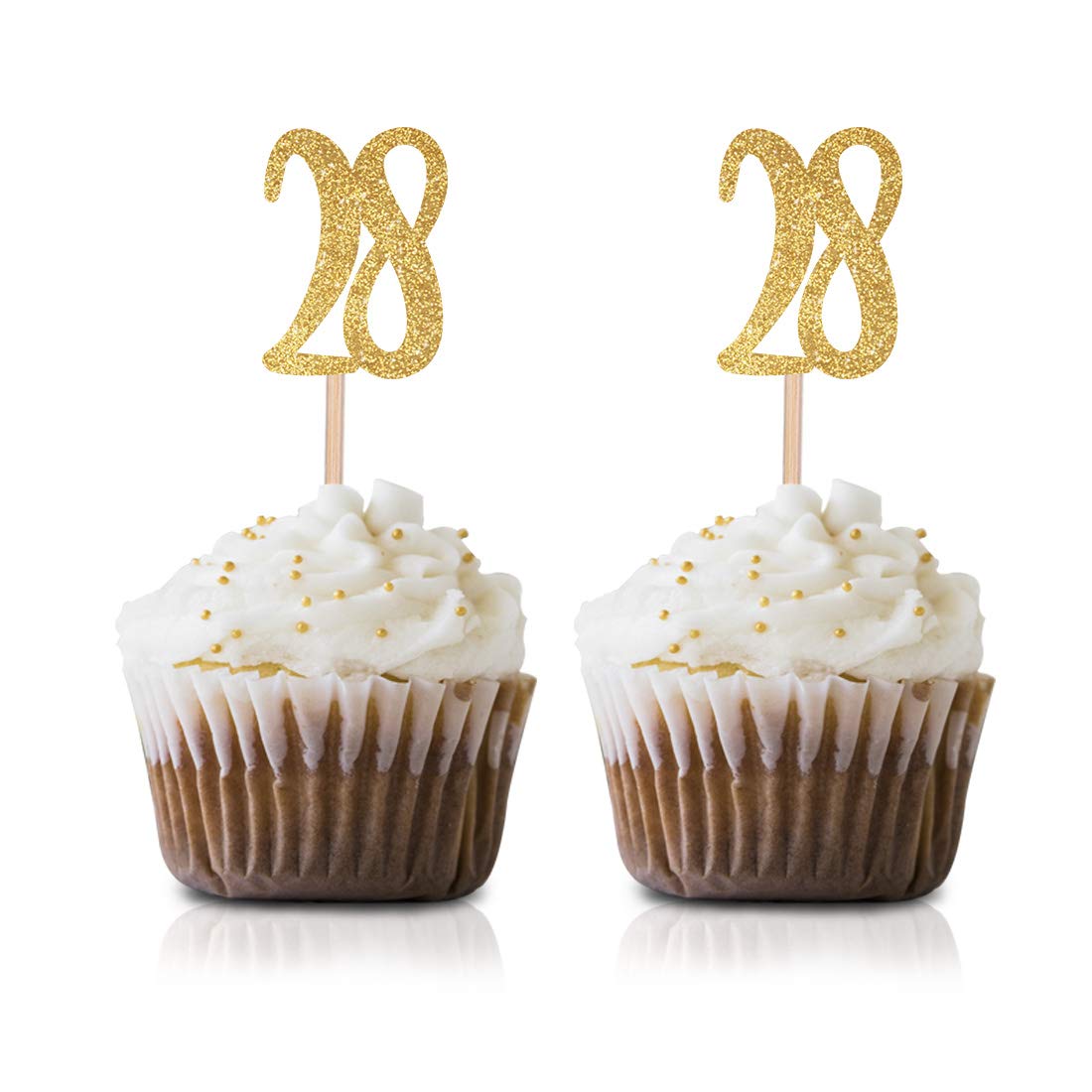 Amazon.com: Gold Happy 28th Birthday Cupcake Topper, 24-Pack Number 28 ...