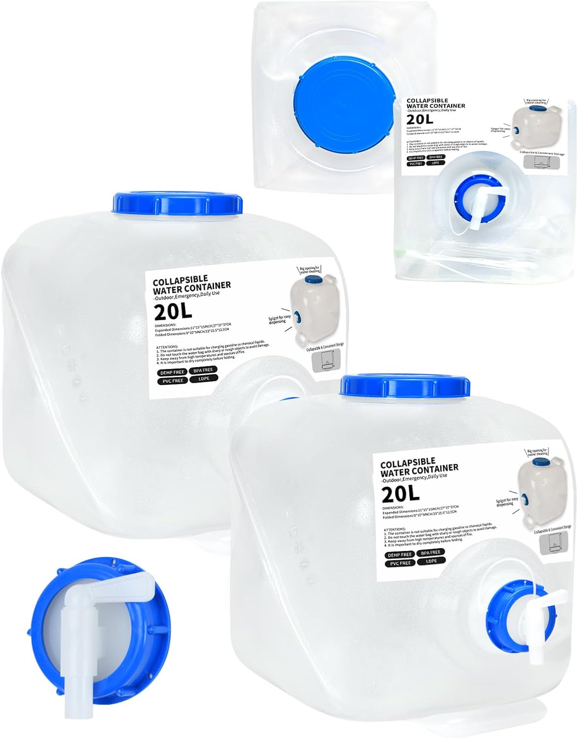 Amazon.com : 2 Pack 5.3 Gallon Collapsible Water Container Camping ...