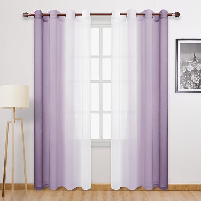 Amazon.com: DWCN Lavender Faux Linen Ombre Sheer Curtains - 84 inches ...