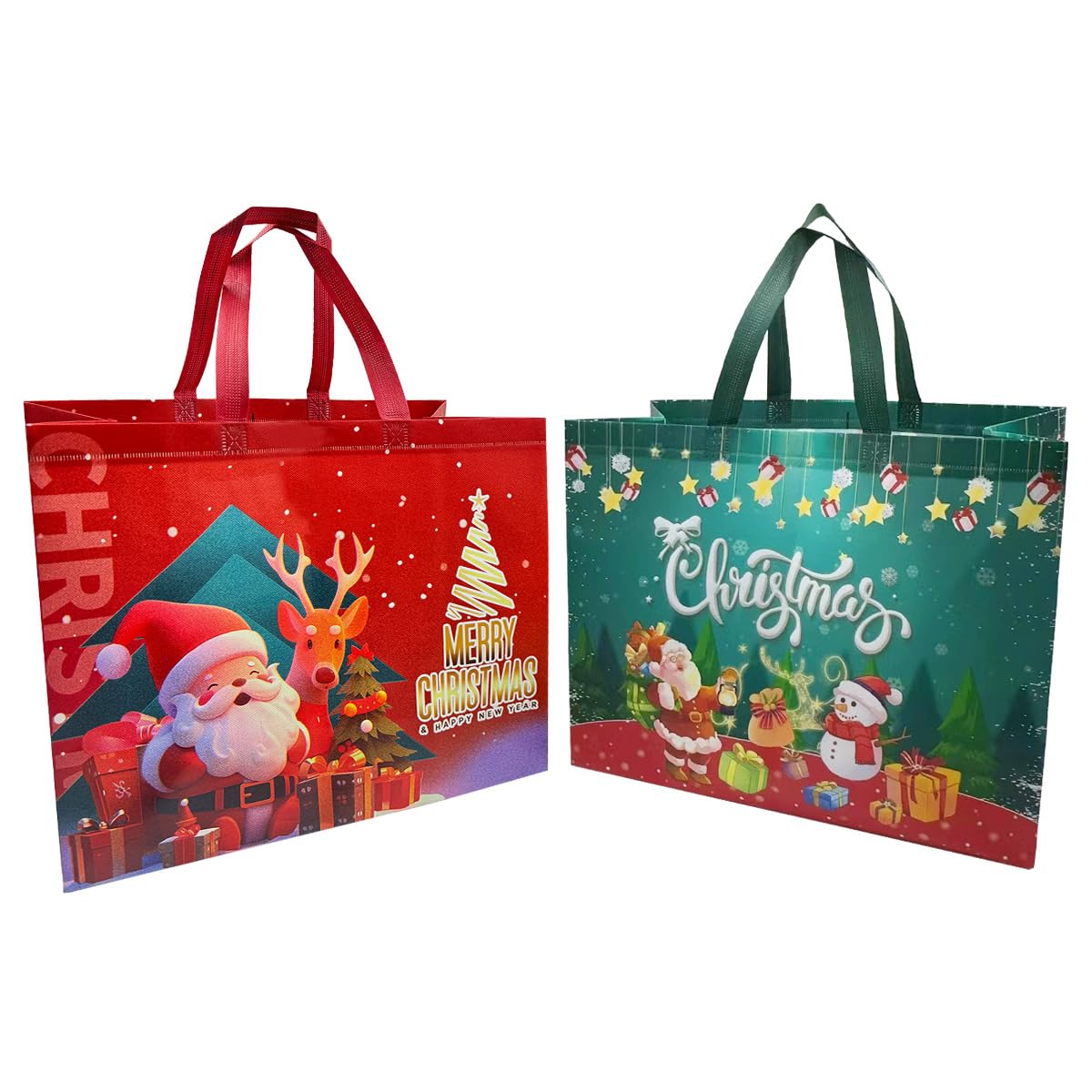 LZRinue 2 Pack Large Christmas Bags, Red and Green Reusable Gift Bag ...