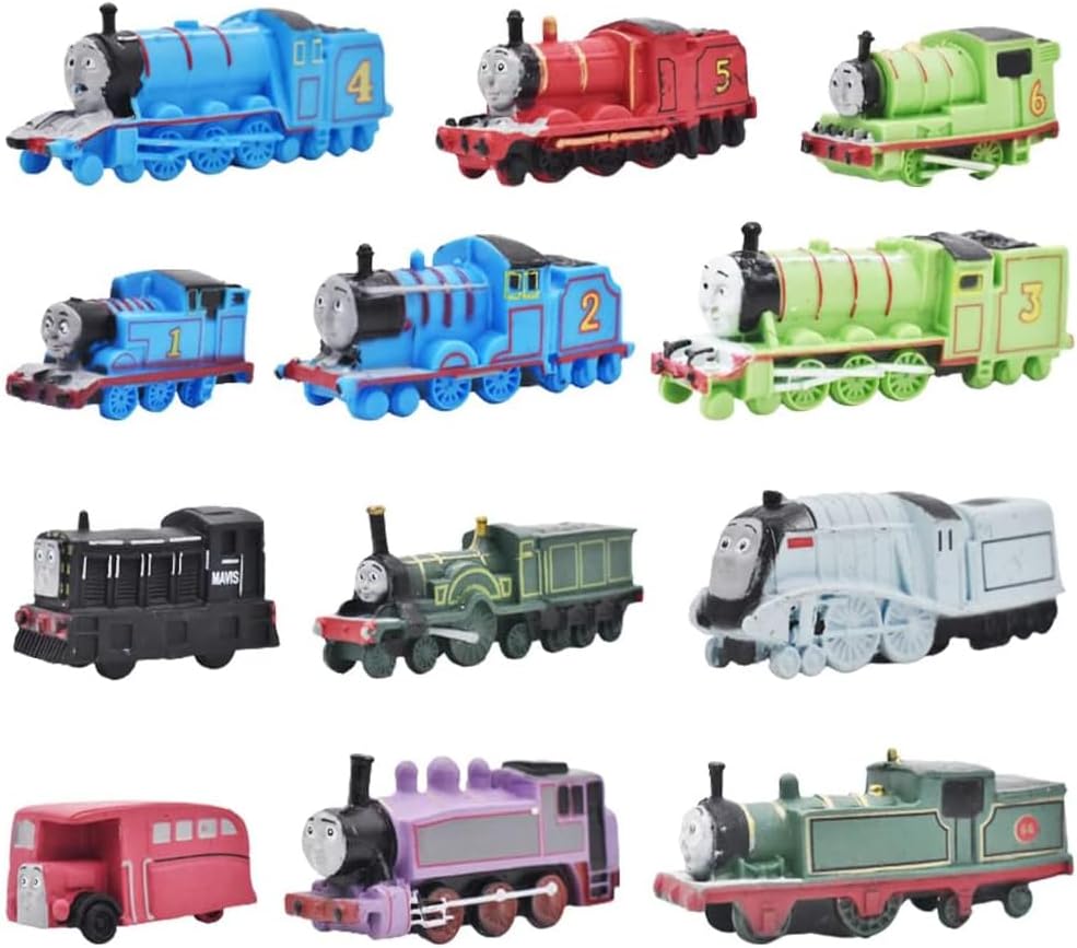 Cute Train Model Figurines,12PCS Mini Cartoon Train Set Figure Toy ...