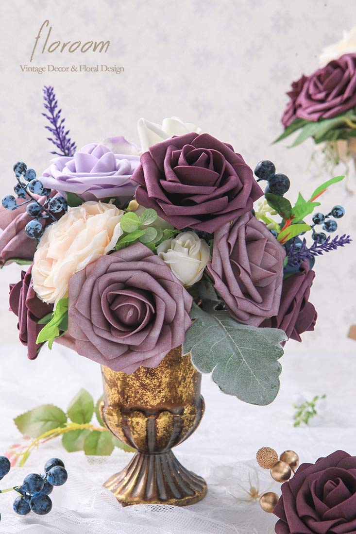 Snapklik.com : Floroom Artificial Flowers 50pcs Real Looking Plum Foam ...