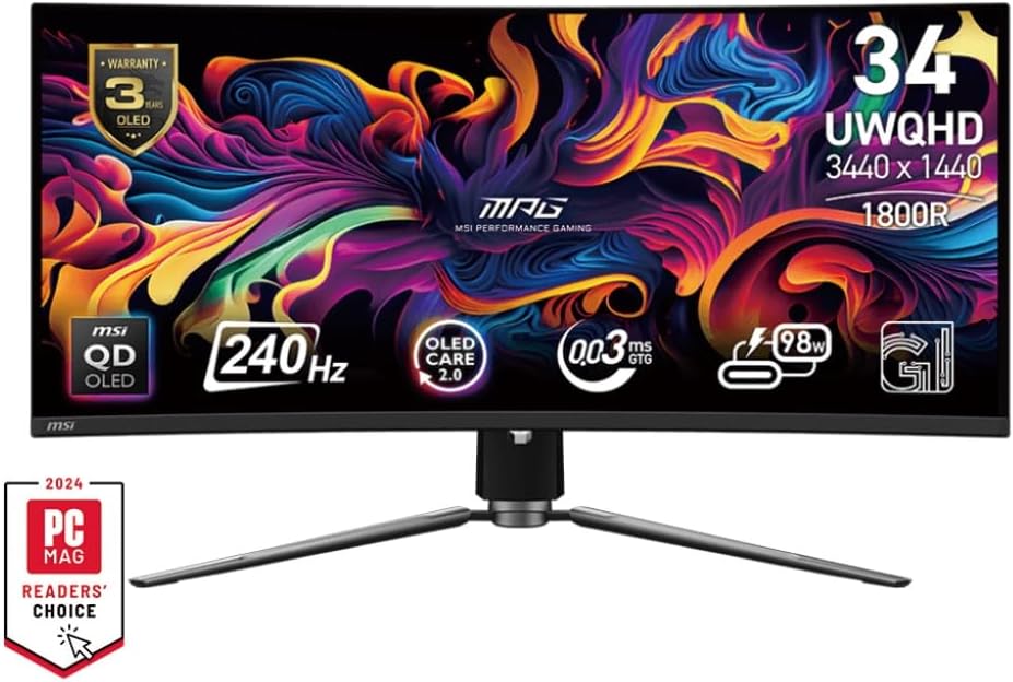 MSI MPG 271QRX QD-OLED, 27 OLED Gaming Monitor, 2560 x 1440 (QHD), OLED 0.03ms Response time ...