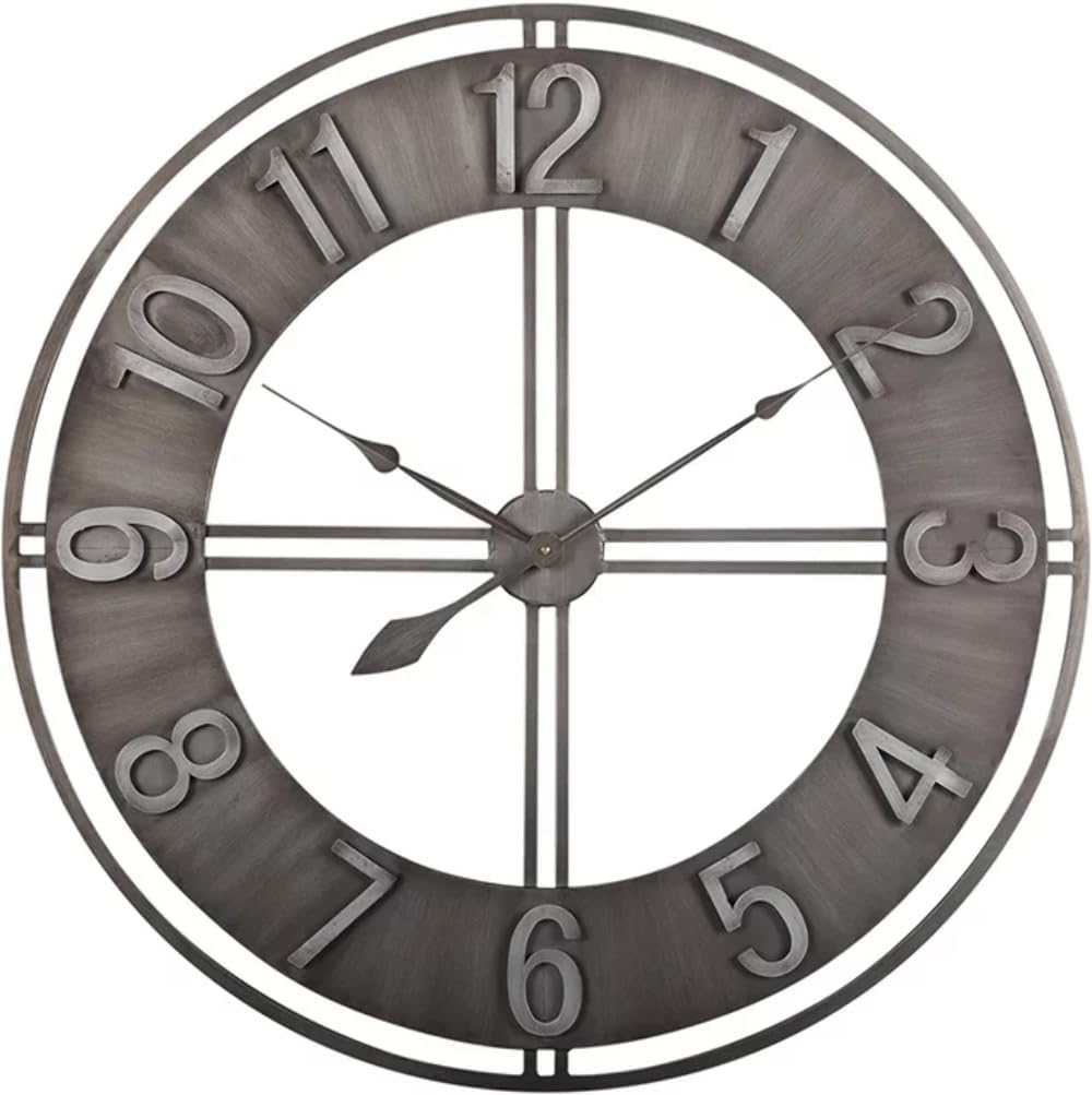 Salesbay 80cm Round Large Wall Clock Metal Industrial Vintage French ...
