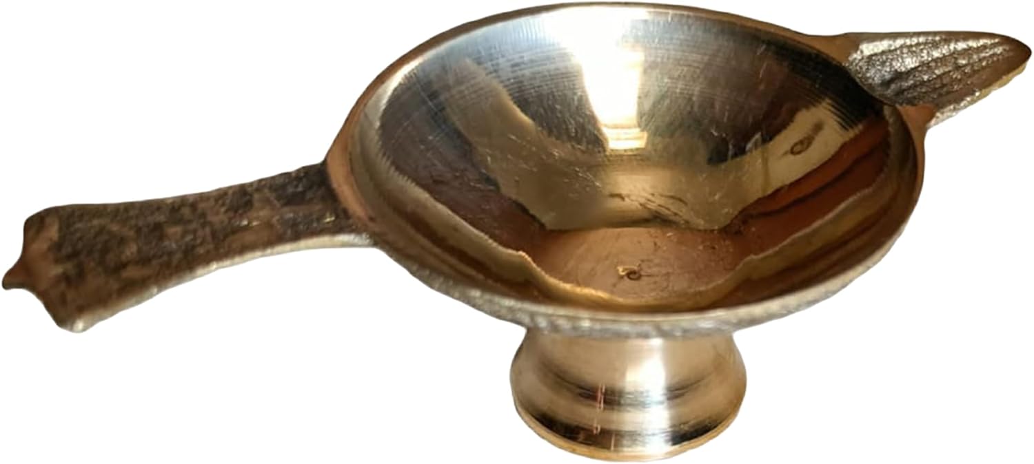 Amazon.com: Handmade Brass Indian Puja Diya Oil Lamp for Mandir Pooja ...