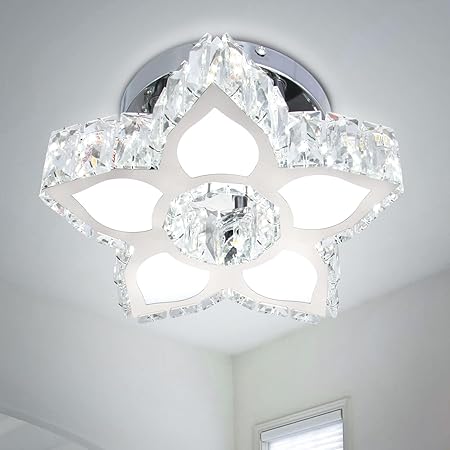 FRIXCHUR Crystal Ceiling Light Modern Mini Chandelier Flower LED Flush ...