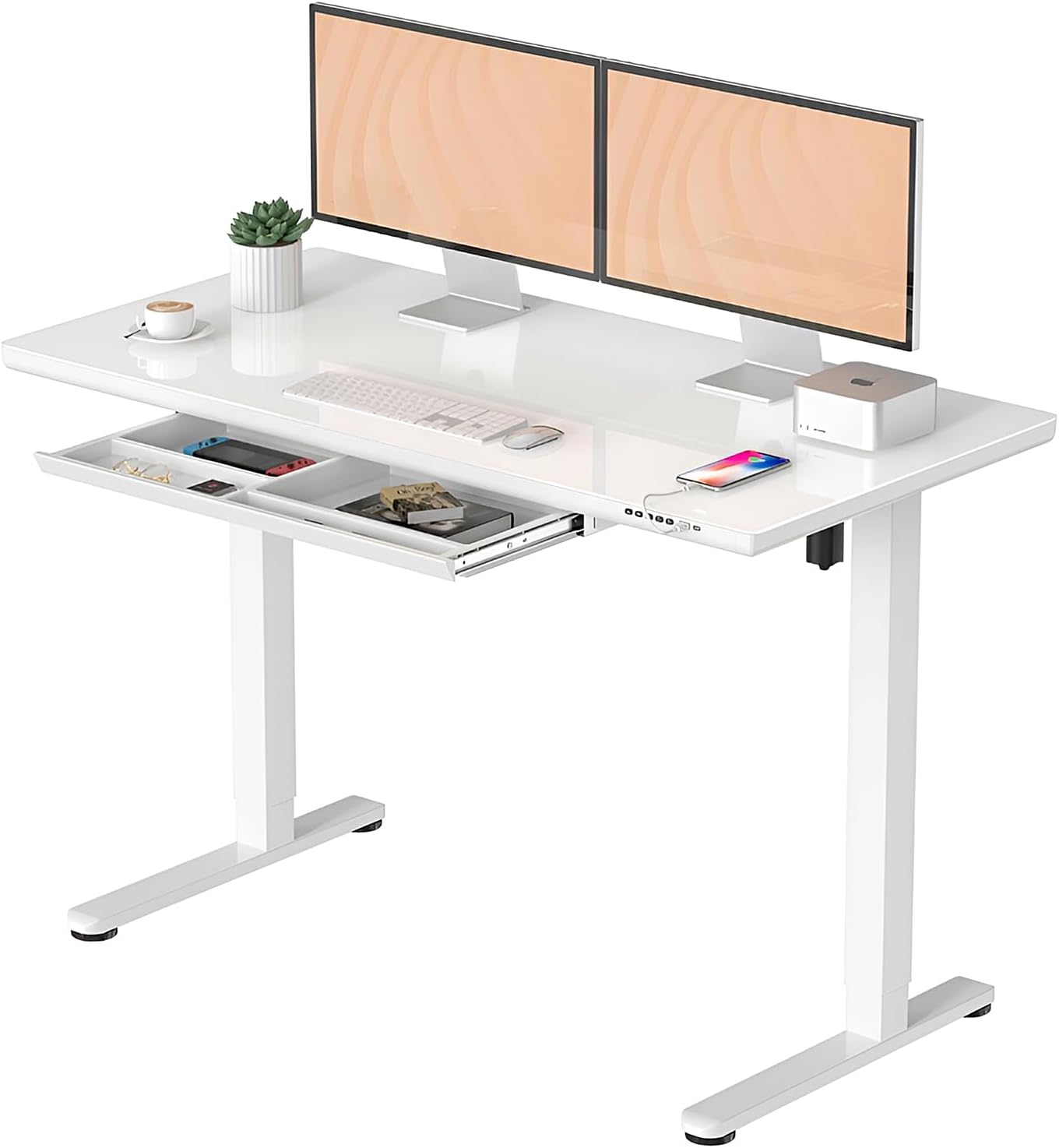 PrimeCables Electric Adjustable Standing Desk, 47 x 24 Inch Glass Table ...