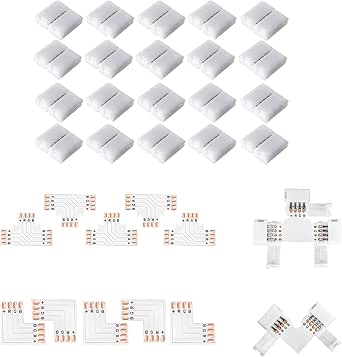 Amefil LED Strip Connectors - 4 Pin Solderless Gapless RGB L Splitter ...