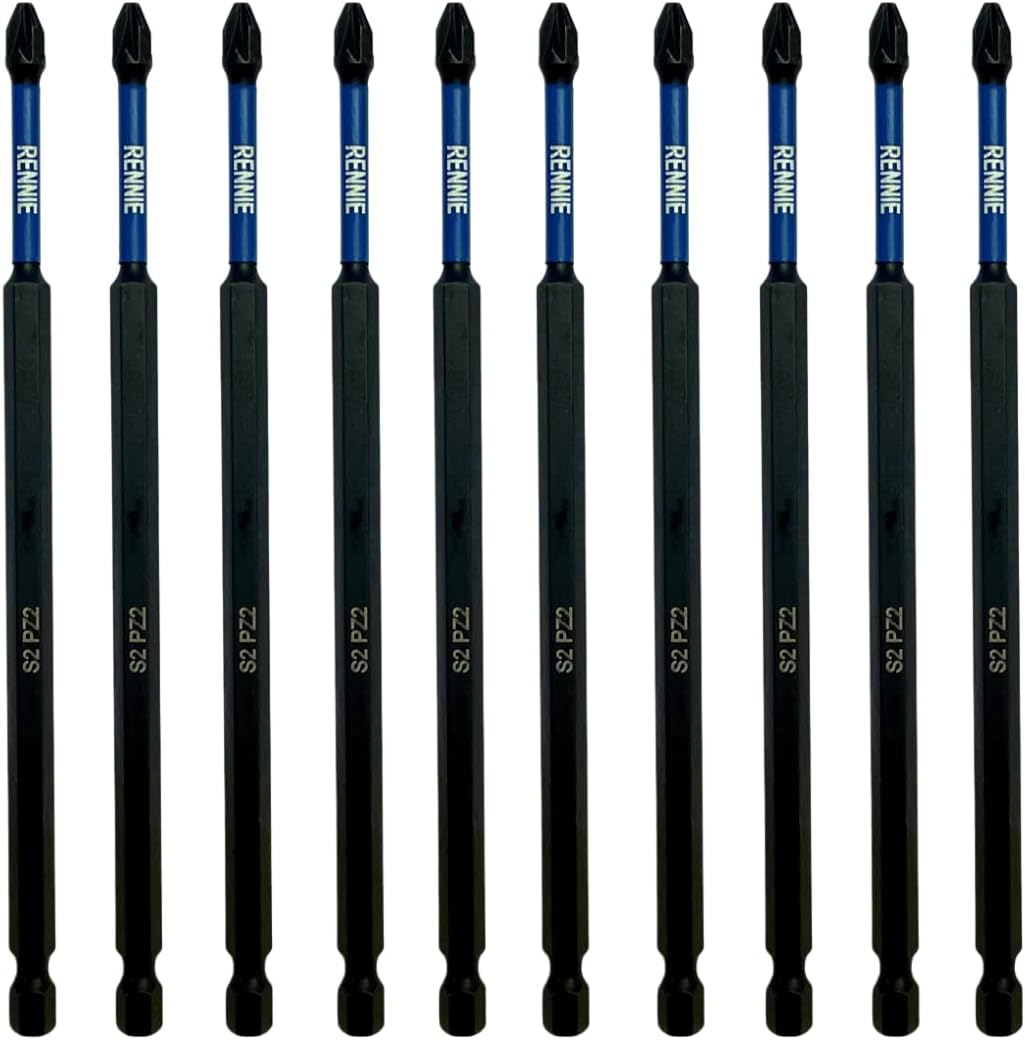10 x Rennie Tools 150mm Long PZ2 Impact Screwdriver Driver Bits Set ...