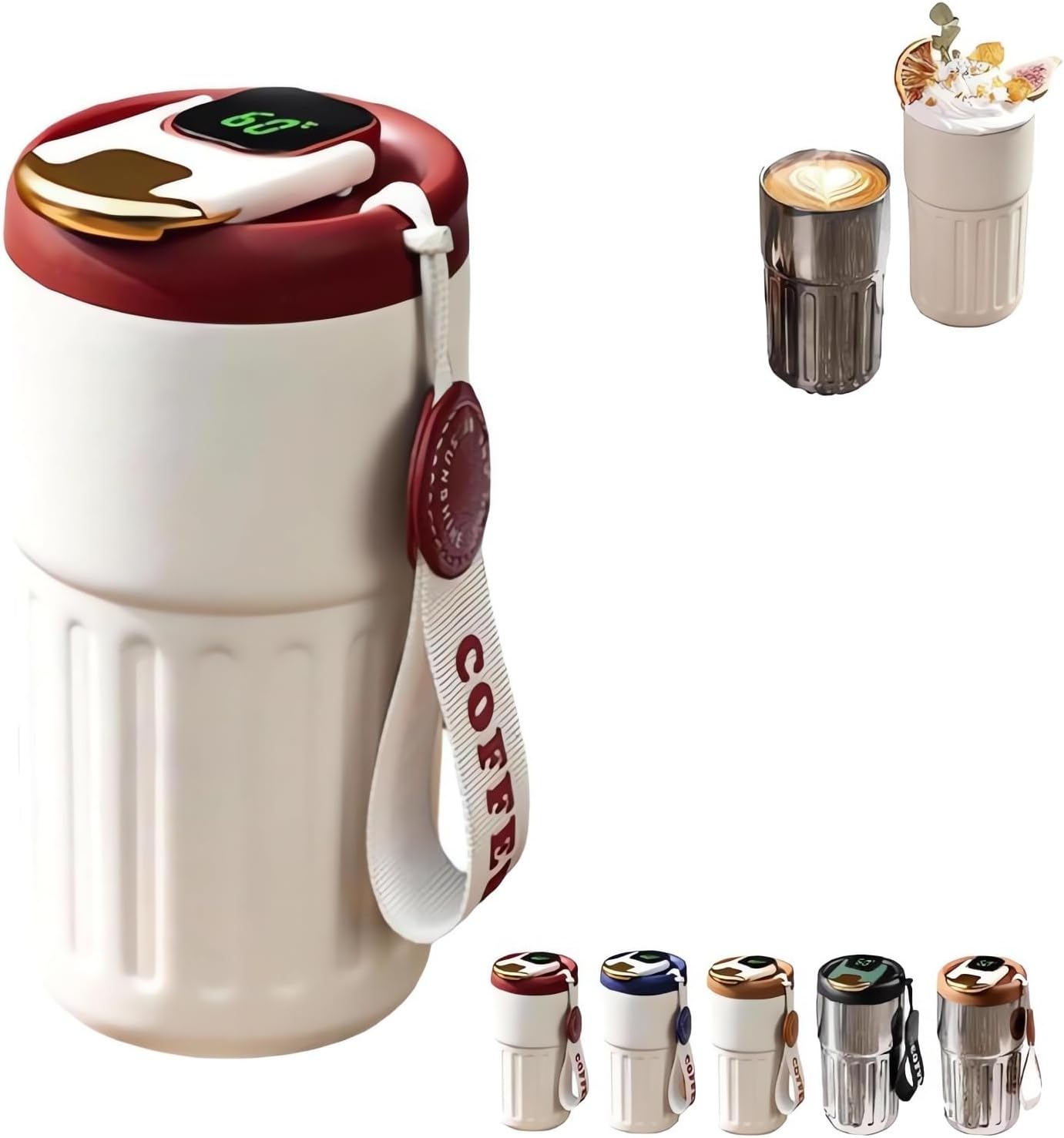 Amazon.com: Coffee Cup With Temperature Display, Portable Reusable Stainless Steel Coffee Cup ...