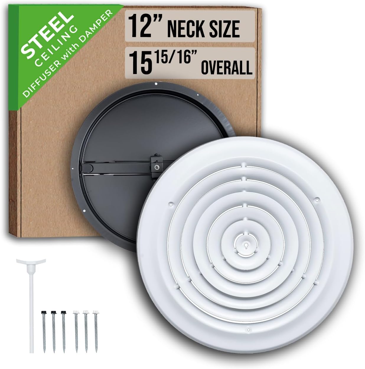Fits 12 Inch Neck Air Duct | Steel Round Air Supply Diffuser for ...
