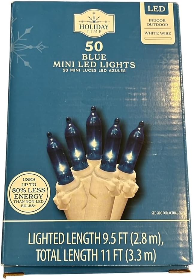 Amazon.com : Holiday Time 50 Count Mini LED Lights on White Wire - Blue ...