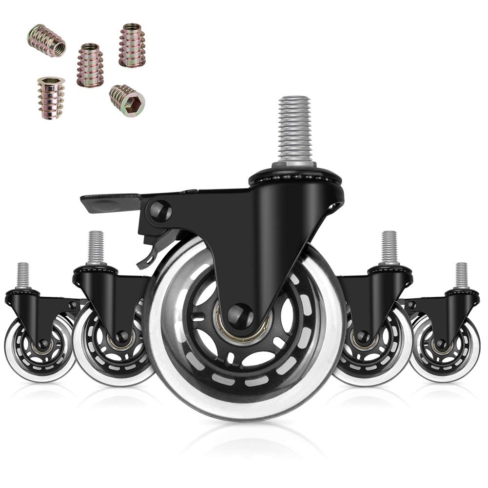Office Chair Wheels Replacement 5-Pack Threaded Stem Caster Wheels - 3/ ...