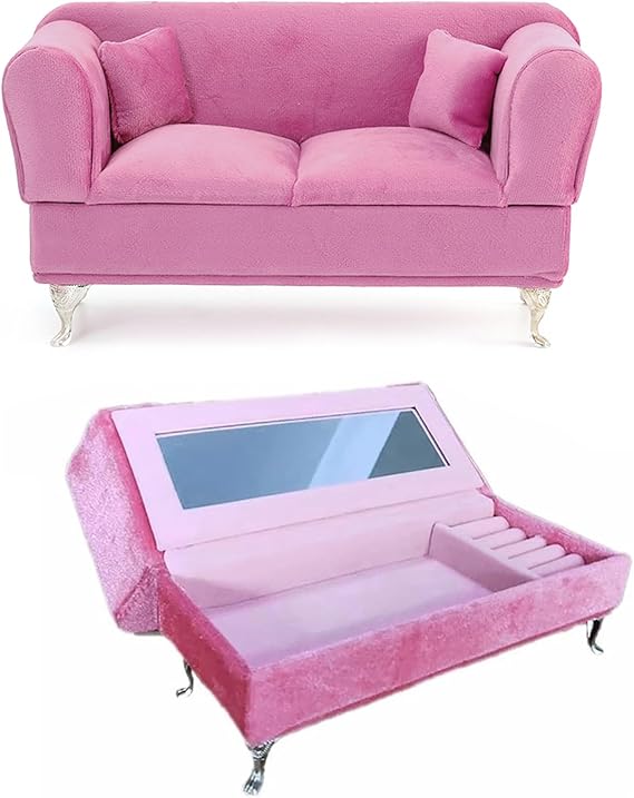Amazon.com: Openable Jewelry Couch Dollhouse Sofa Jewelry Box Pink ...