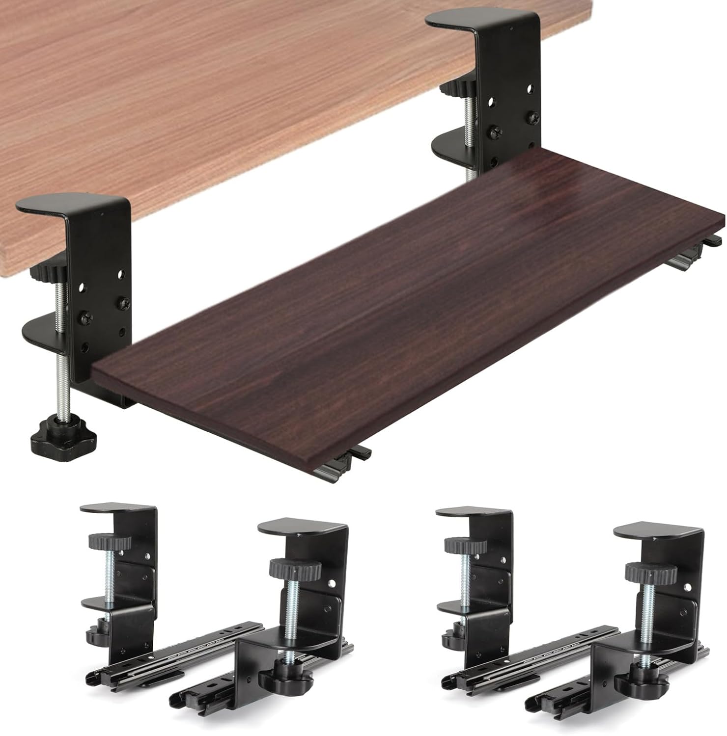 Amazon.com: 2 Set of Keyboard Tray Under Desk Clamp and Rail Set for ...