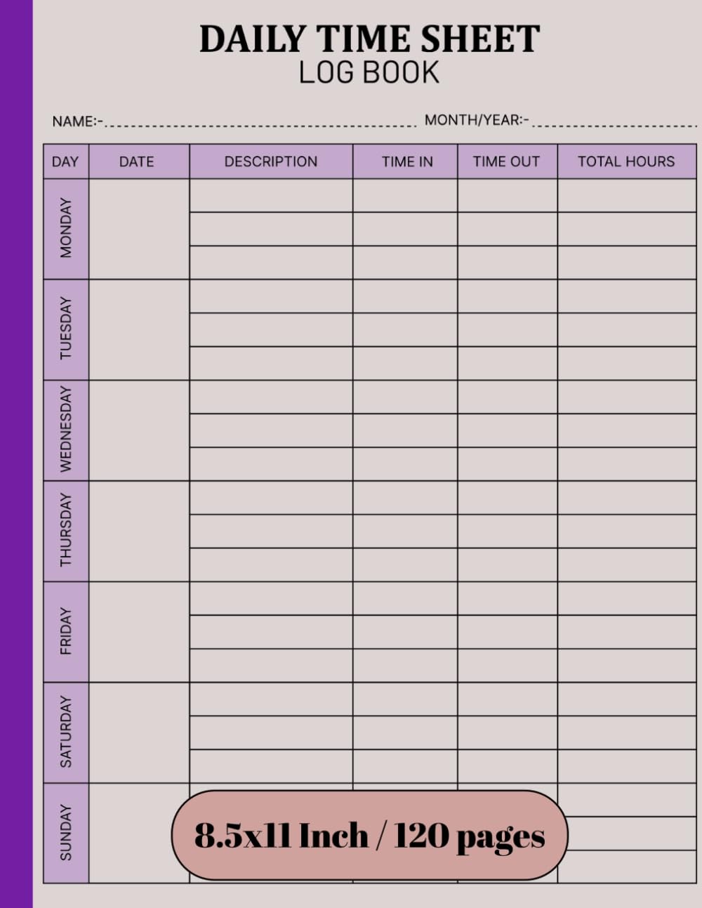 Daily Time Sheet log book: Black& White Interiors , Printed on white ...