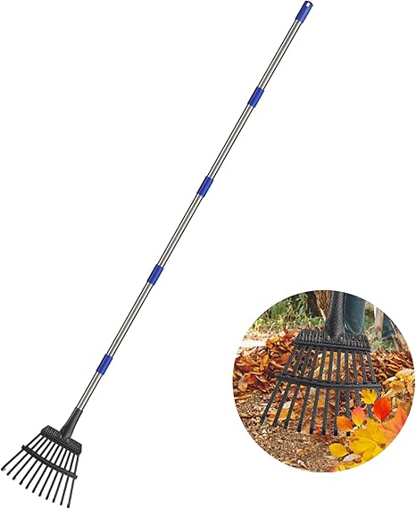 Amazon.com : Rake for Leaves, 8" Wide 11 Tines Small Metal Hand Garden ...
