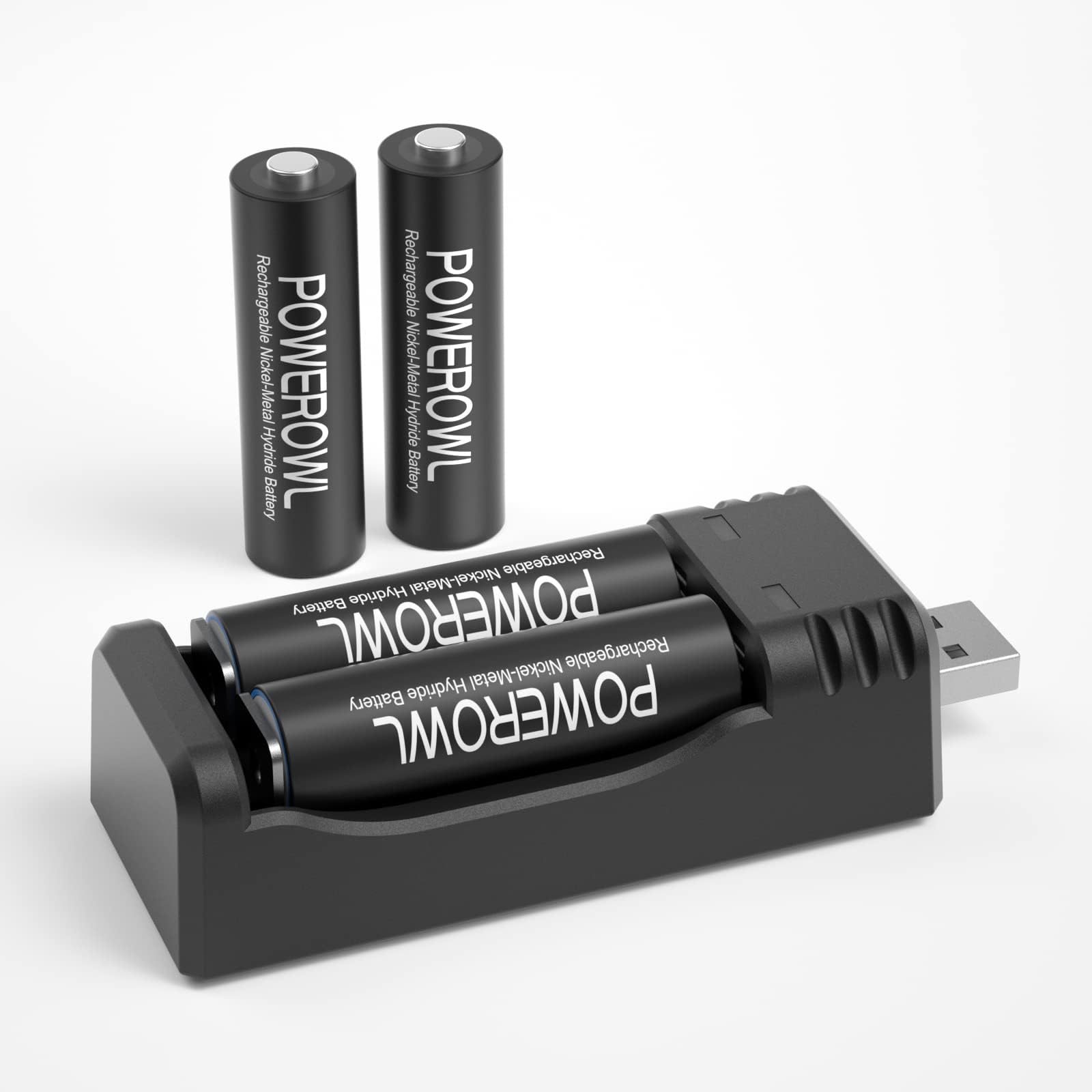 POWEROWL 4-Pack Rechargeable AA Batteries with Charger, High Capacity ...