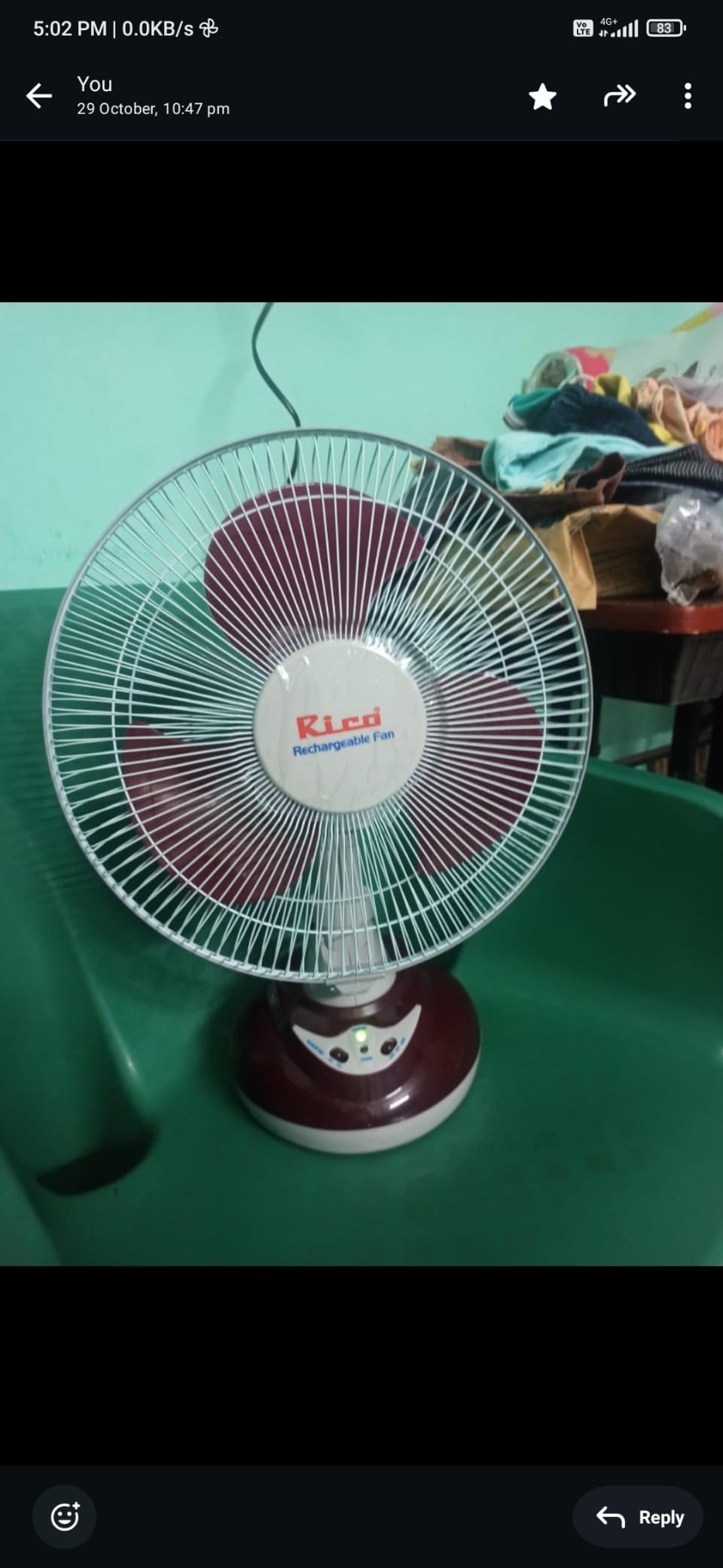 Buy Rico Rechargeable Table Fan with 4500 MAH Built in Battery Power ...