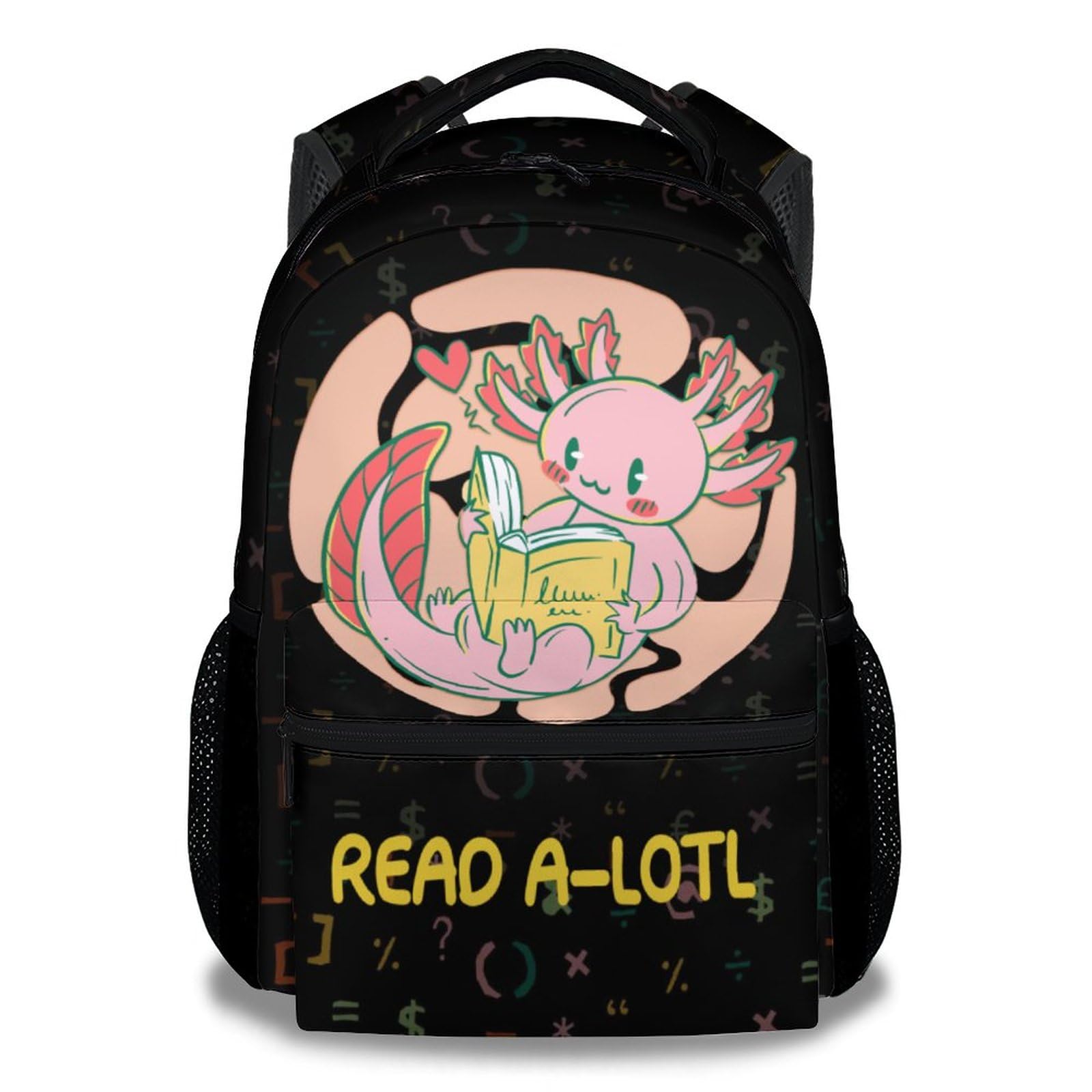 Amazon.com | Eccustomized Axolotl Backpack for School - 16 Inches Black ...