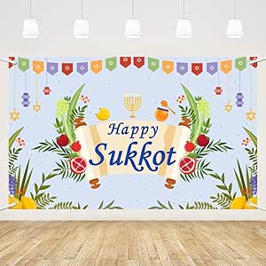 Amazon.com : MEHOFOND Happy Sukkot Banner Sukkah Party Decorations ...